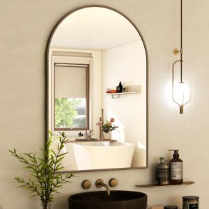 GLSLAND 26x38 inch Arch Bathroom Mirror - Arched Bathroom Mirror/Wall Mounted Vanity Mirror - Arch Metal Frame Wall Mirror for Bathroom Bedroom Living Room, Black