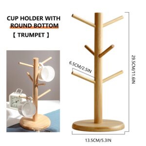 Tearom Solid Wood Coffee Cup Organizer: Sturdy and Waterproof Mug Tree with Non-Slip Bottom - Round Bottom Cup Holder (31CM)