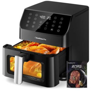 beelicious® 5.8qt large air fryer, 12-in-1 digital airfryer with clear window, 40+ recipes, flavor-lock tech, shake reminder, compact, quiet, dishwasher safe, nonstick, fit for family of 2-5, black