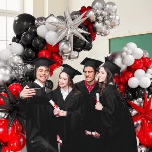 Red and Black Balloon Arch Kit with Star Balloons, Red Black and White Metallic Silver Balloon Arch Garland Kit for Birthday Prom Red Black Graduation 2024 Party Decorations