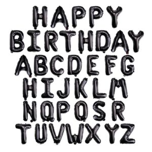 happy birthday 16" black letter balloons, 39 pcs happy birthday & a-z foil mylar hanging happy birthday banner decorations for graduation new year eve birthday party