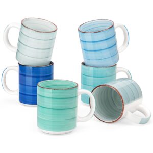 vancasso bonita ceramic coffee mug set of 6,16 oz coffee cups with large handle for tea,latte,cappuccino,milk,cocoa,dishwasher&microwave safe(blue)