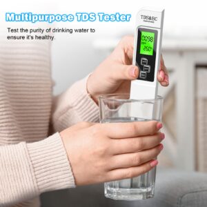 2024 New 4 in 1 TDS Meter - TDS EC & Temperature(°C,°F) Meter,Accurate & Reliable Digital Water Testing Kits for Drinking Water, Tap, Well, Swimming Pool,Hydroponics, Aquarium, RO/DI System (White)