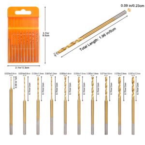 Uolor Mini Twist Drill Bit Set, 10Pcs Micro Engraving Drill Bits, 0.6mm-2.2mm, HSS 2.35mm Shank Titanium Coated Tiny Drill Bit Hole Drilling Tool for DIY Resin, Jewelry, Amber, Circuit Board, Walnut