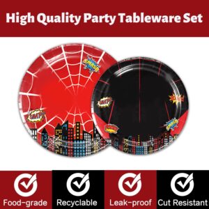 ANFGANC Spider Birthday Party Supplies - 40pcs Spider Plates Red Black Super Hero Disposable Paper Plate for Kids Boys Birthday Party Supplies Baby Shower Spider Tableware