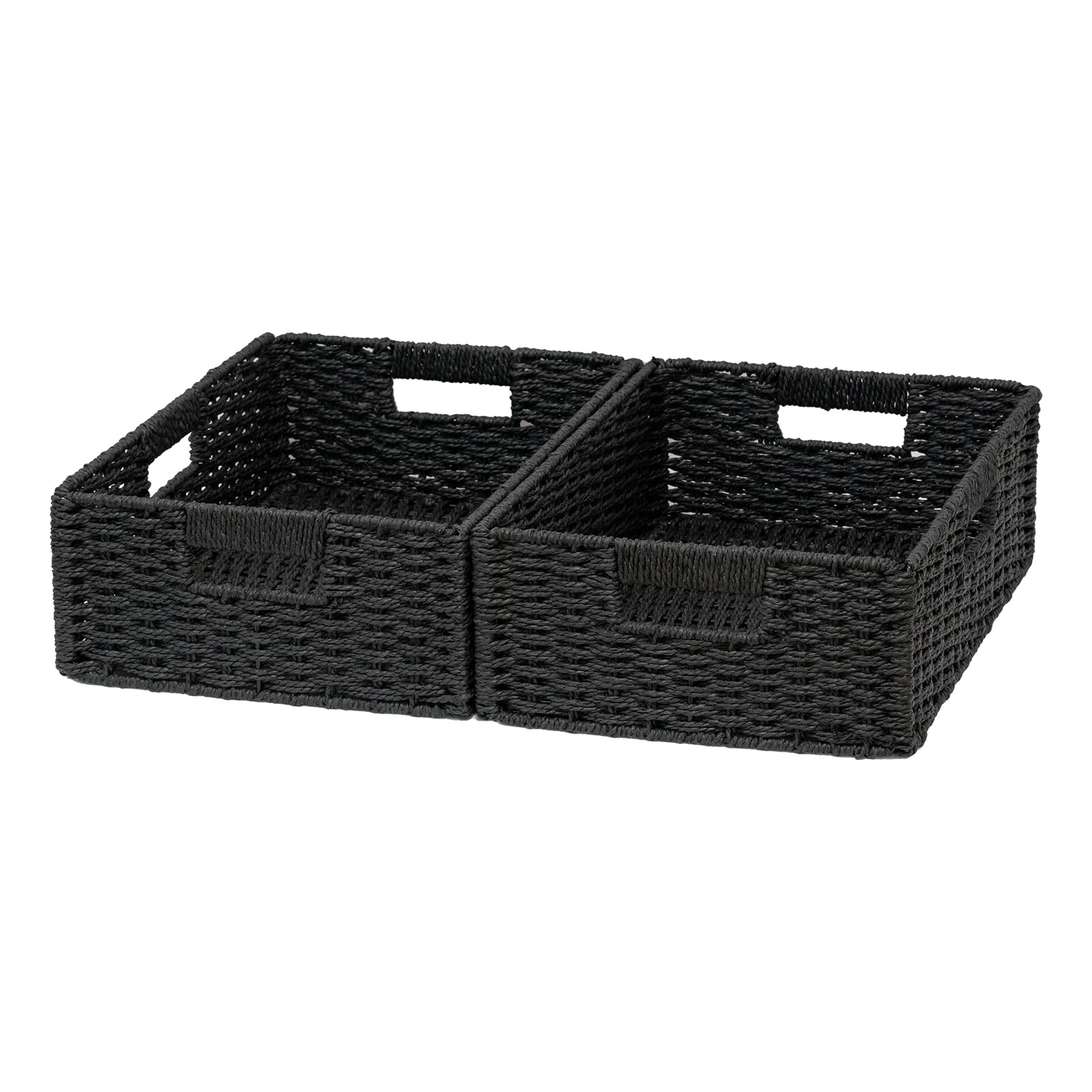 Storage Baskets 2-Pack, Natural Ingredients Foldable Paper Rope Baskets for Organizing, 14.9 x 10.2 x 4.7 inches, Sturdy Baskets with Handles, Closet and Shelf Organizers, Foldable Baskets for Clothes