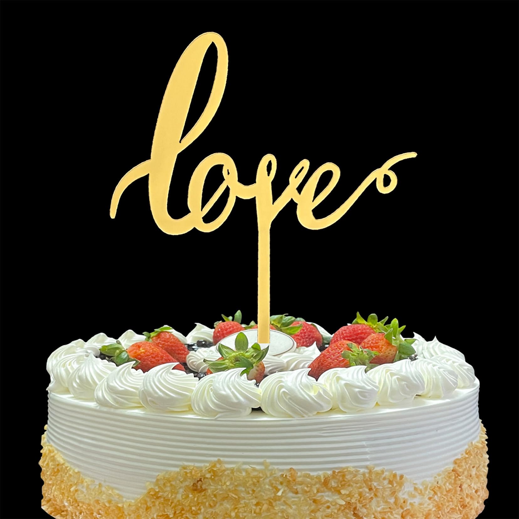 OIXCMNJQ Mirror Gold Love Cake Topper for Wedding Reception/Engagement/Bridal Shower/Anniversary/Birthday/Bachelorette/Confession Cake Topper Decor, Acrylic