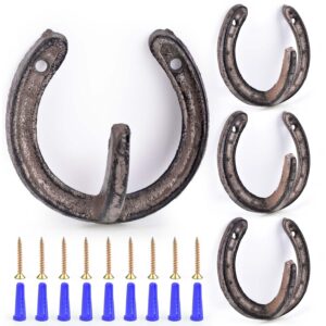 4 pcs coat hooks cast iron wall hooks horseshoe hooks vintage hanger for hanging coat hat bags key towel(rust)