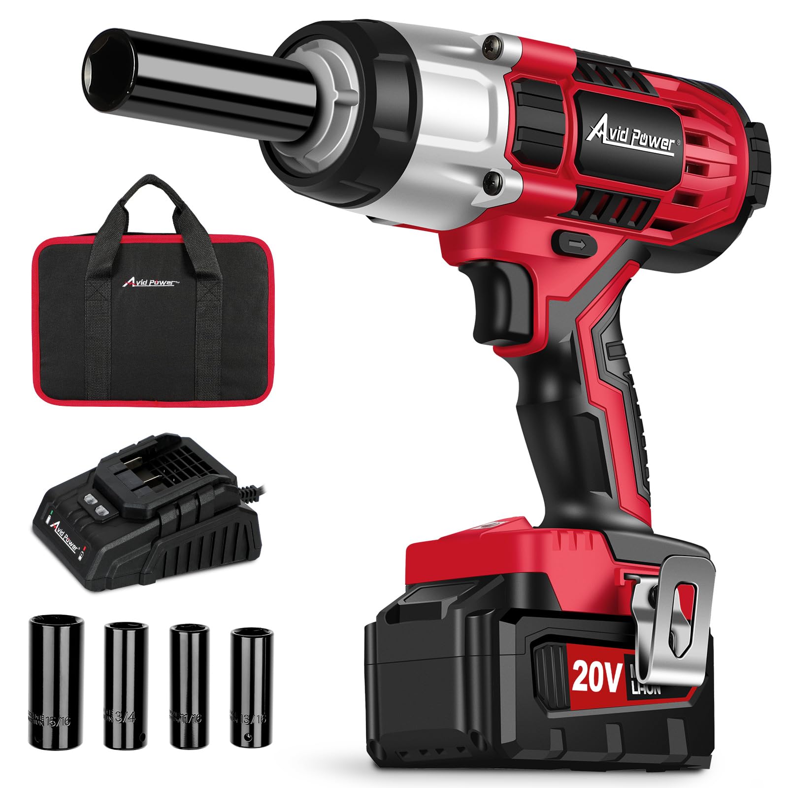 AVID POWER Cordless Impact Wrench, 1/2 Impact Gun w/Max Torque 330 ft lbs (450N.m) (Light Red)