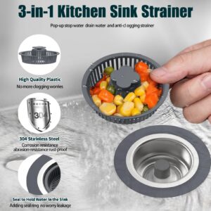 2 Pack - Upgraded 3 in 1 Kitchen Sink Drain Strainer - Stopper Set, Stainless Steel Kitchen Sink Stopper, Pop Up Anti-Clogging Sink Strainer Basket Filter for US Standard 3-1/2 Inch Kitchen Drain,2pcs