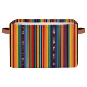 tablerazzi cinco de mayo large fabric storage basket for shelves organizing, rectangular closet organizer with handles, mexican colorful stripes decorative foldable closet storage basket