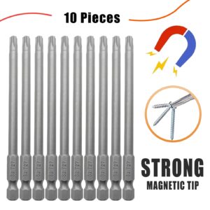 generic 10Pcs Torx Screwdriver Bit Set,1/4 Inch Hex Shank T27 Magnetic S2 Steel 100mm Length Torx Bit Set(T27), Silver