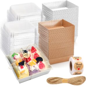 karasmay 100 pack charcuterie boxes with clear lids -paper bakery boxes with window，disposable food containers dessert boxes for sandwich，cupcakes, salads, strawberries, cookies and dessert