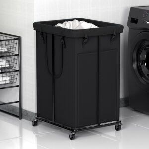 ykdirect 150l laundry basket laundry hamper with wheels, metal & oxford fabric laundry clothes hamper, suitable for bedroom, bathroom, dorm room, laundry room (dark black, 150l)