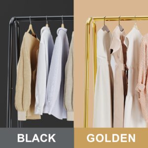 Gold Garment Rack, Metal Clothes Racks, Sturdy Clothing Racks, Premium Wardrobe Rack, Closet Organizers and Storage with Double Layer Shelf for Storing Clothes, Shoes, Bags, 24.4 * 13.8 * 62Inches