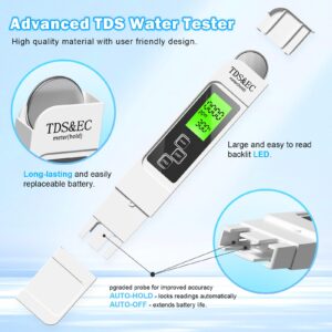 2024 New 4 in 1 TDS Meter - TDS EC & Temperature(°C,°F) Meter,Accurate & Reliable Digital Water Testing Kits for Drinking Water, Tap, Well, Swimming Pool,Hydroponics, Aquarium, RO/DI System (White)