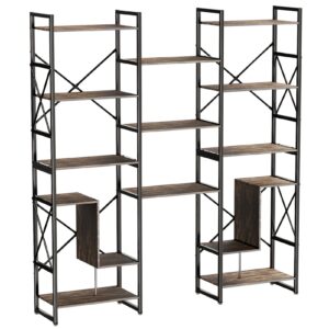 kidsu large bookshelf,industrial bookacse with 15 open display shelves,triple wide 5 tier wood and metal bookshelf,modern grey bookshelve for living room,office,bedroom (rustic brown)