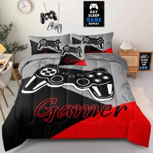 z.jian home 6 pieces gaming bedding set full size for boys gamer comforter set for boys girls kids teens 6 piece bed in a bag video game bedding for gamer room decorative full08