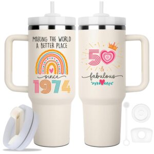 zunezx 50th birthday gifts for her, women - 1974 birthday gift for women - cool birthday gift for 50 year old woman - 50 and fabulous gift for women - gift for women turning 50-50th tumbler 40oz