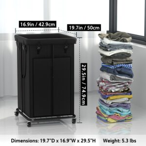 YKDIRECT 150L Laundry Basket Laundry Hamper with Wheels, Metal & Oxford Fabric Laundry Clothes Hamper, Suitable for Bedroom, Bathroom, Dorm Room, Laundry Room (Dark Black, 150L)