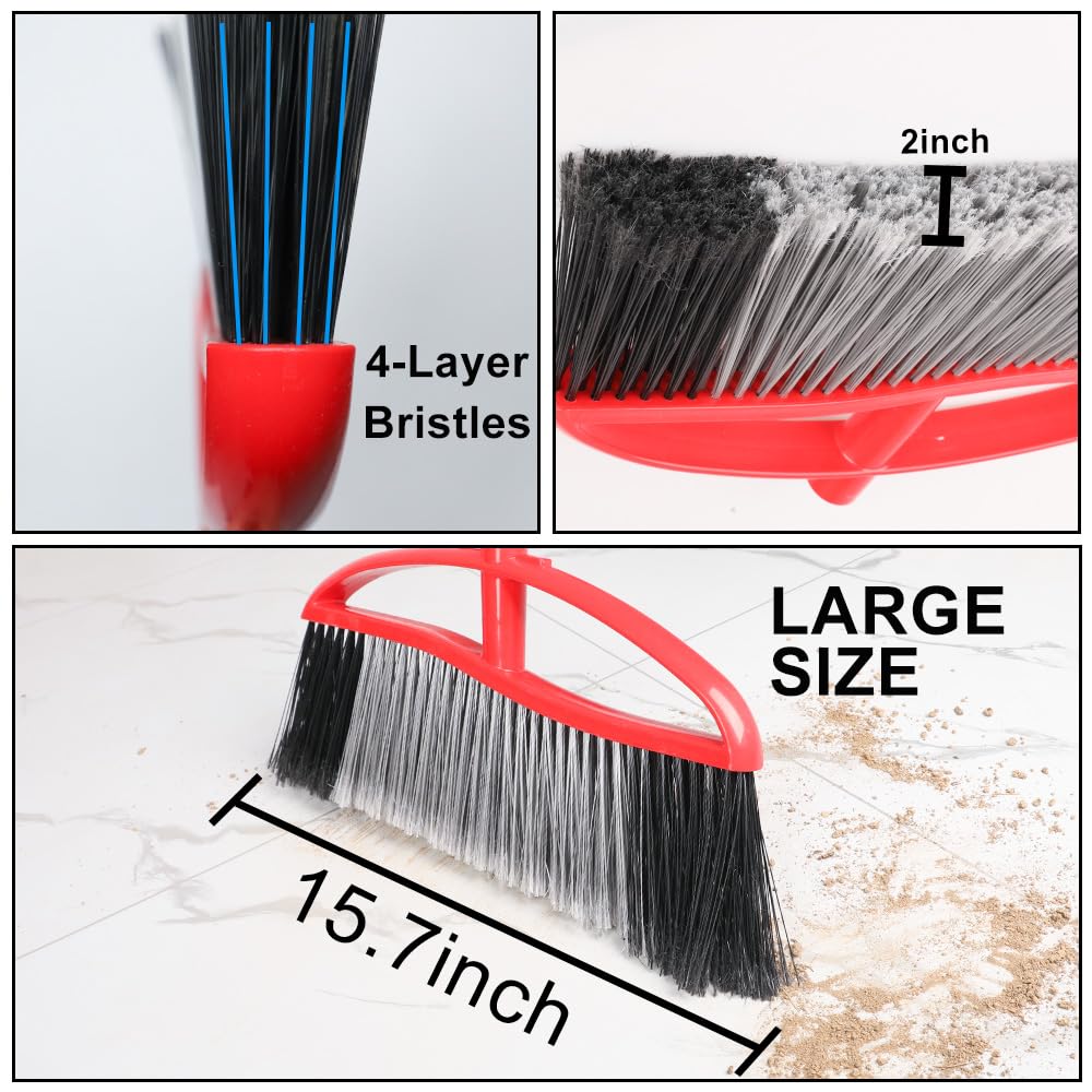 Outdoor Broom, 15.7'' Wide Heavy Duty Broom with Long Handle, Angle Broom with Stiff Bristles, Sweeping Broom for Sweeping Patio, Garden, Garage, Yard, Heavy Duty Broom (red)