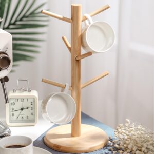 Tearom Solid Wood Coffee Cup Organizer: Sturdy and Waterproof Mug Tree with Non-Slip Bottom - Round Bottom Cup Holder (31CM)