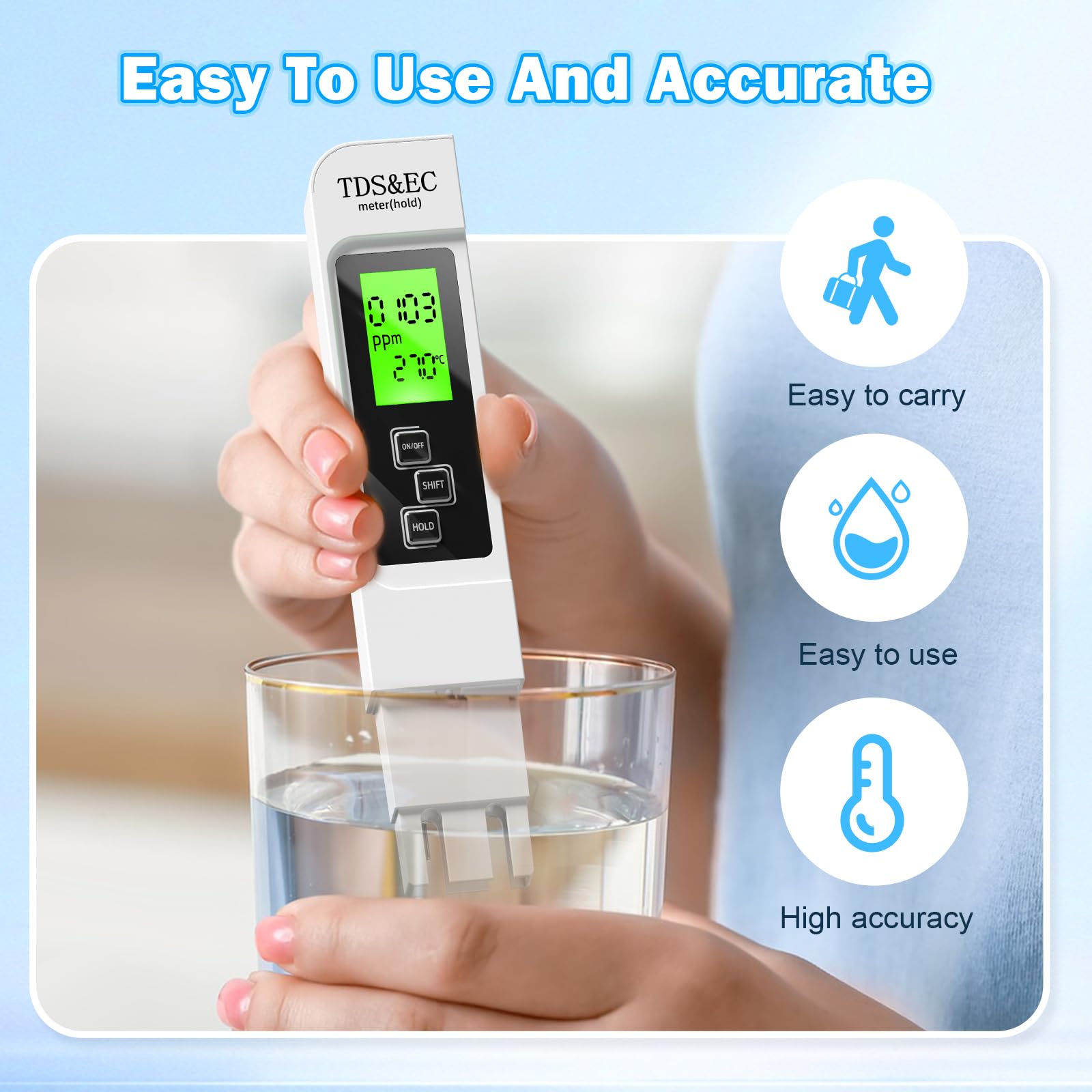 2024 New 4 in 1 TDS Meter - TDS EC & Temperature(°C,°F) Meter,Accurate & Reliable Digital Water Testing Kits for Drinking Water, Tap, Well, Swimming Pool,Hydroponics, Aquarium, RO/DI System (White)