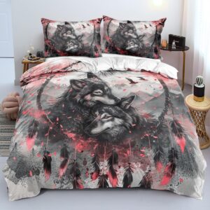 ccoutuechen wolves duvet cover set king size japanese cherry blossoms comforter bedding set retro animal duvet covers for girls women adults bohemian dream catcher duvet cover with 2 pillowcases