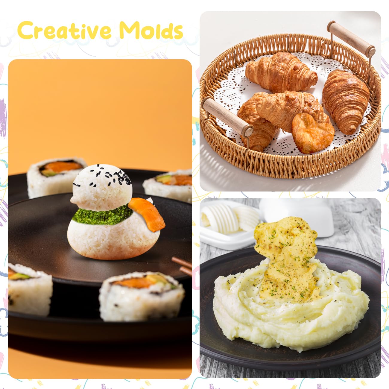 Rice Ball Mold,3PCS Duck Onigiri Mold Creative Animals Rice Molds for Sushi Making,Rice Balls, Croquettes