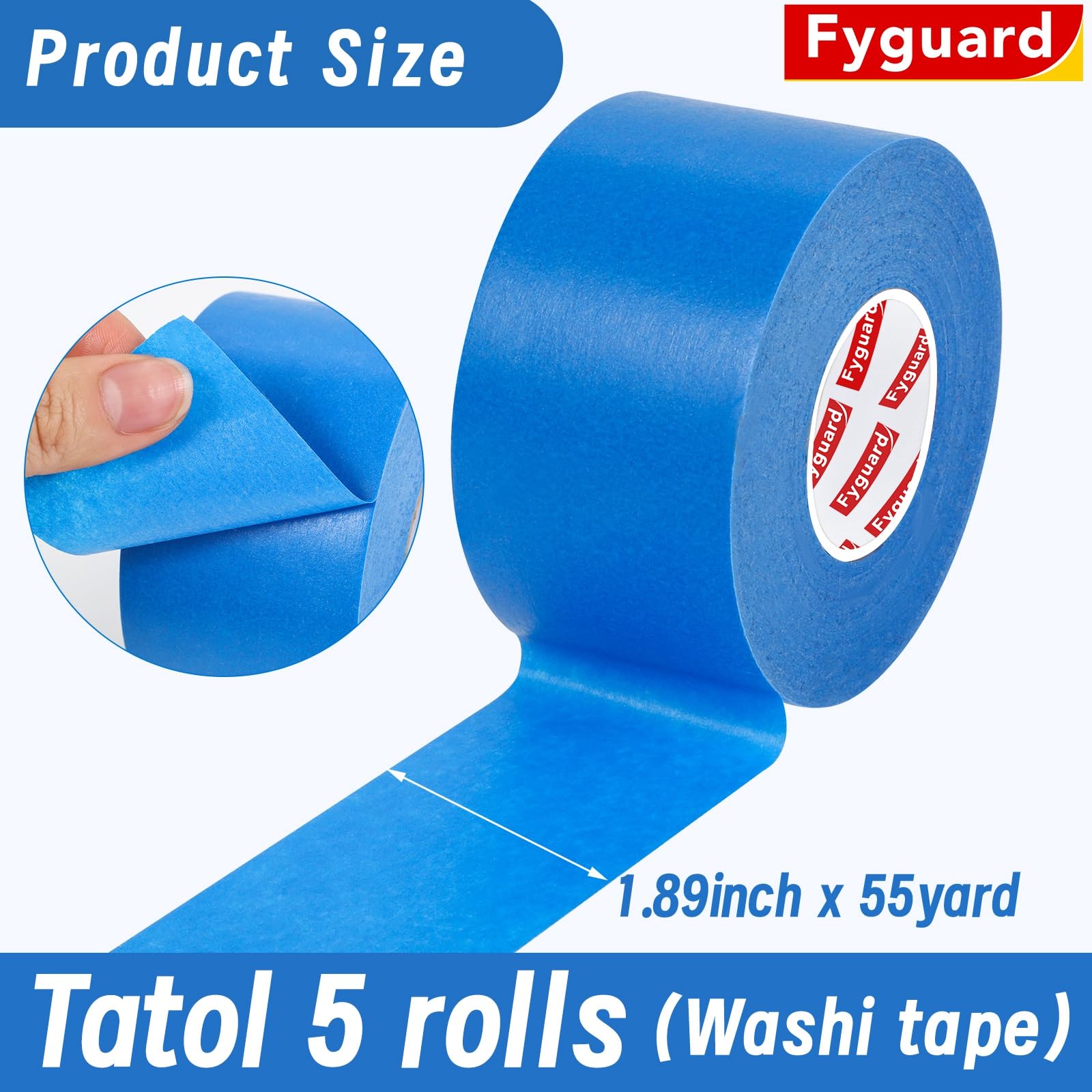 Fyguard 5 Roll Painters Tape 1.89In × 55Yard Blue Painters Tape Bulk Multi-Surface Blue Masking Tape for Wall Painting Edge Treatment DIY Crafts