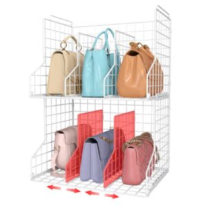 purse storage organizer for closet : adjustable 2-pack dividers handbag organizer - stackable wire handbags storage baskets -open cabinets wallets tote chain bags clutches