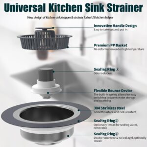 2 Pack - Upgraded 3 in 1 Kitchen Sink Drain Strainer - Stopper Set, Stainless Steel Kitchen Sink Stopper, Pop Up Anti-Clogging Sink Strainer Basket Filter for US Standard 3-1/2 Inch Kitchen Drain,2pcs