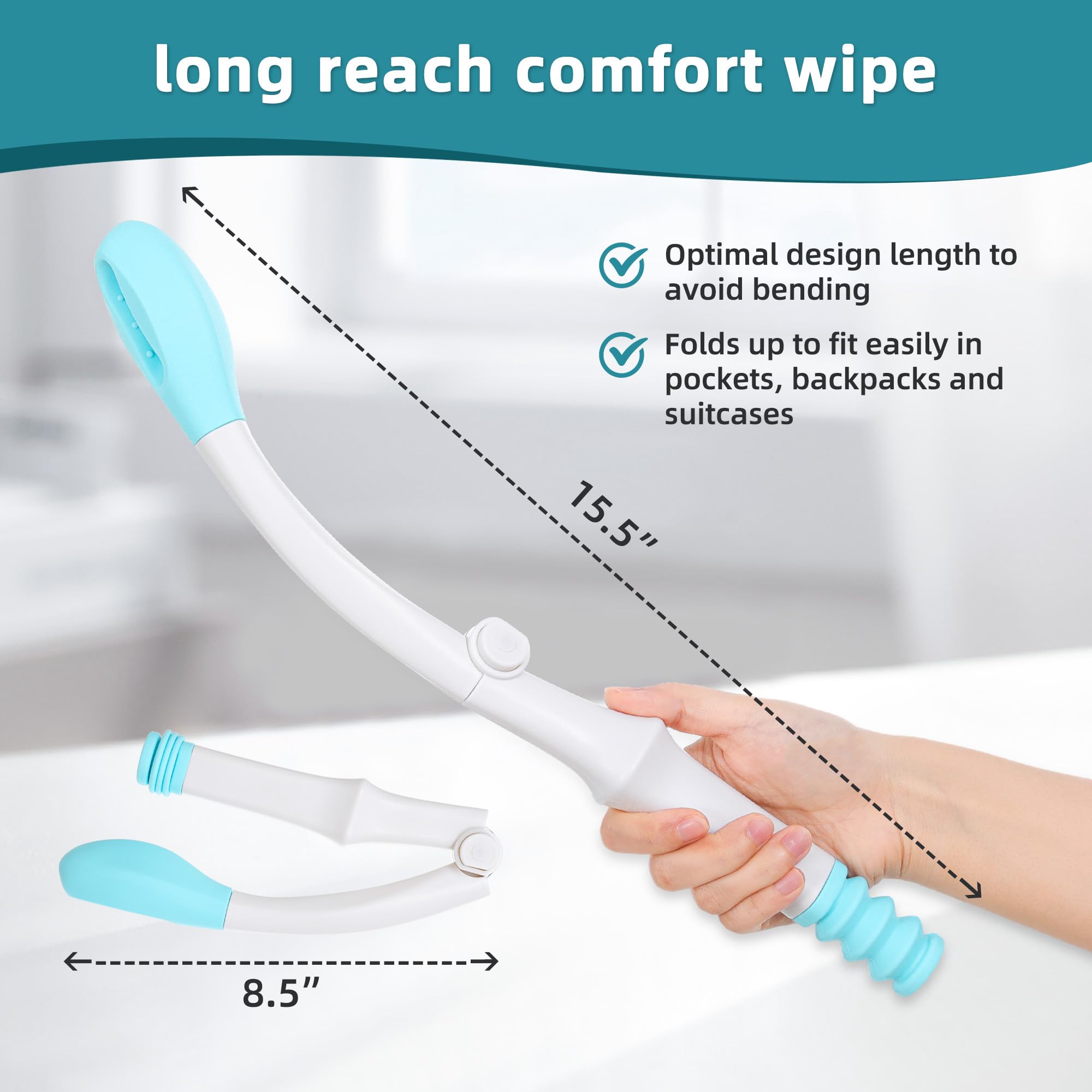 Portable Toilet Aids for Wiping - 15.7” Press to Fold Long Reach Comfort Bottom Buddy Wiping Aid - Travel Butt Wiper for Disabled,Elderly,Pregnant