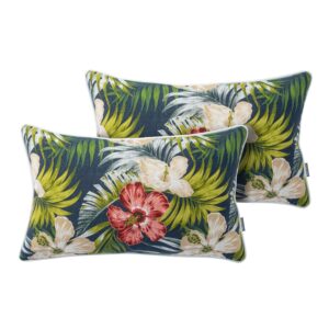 Magpie Fabrics Pack of 2 Outdoor Lumbar Pillow Case Covers 12"x20", Waterproof Rectangular Throw Pillowcase Shell Decorative Sham for Patio Garden Couch - Midnight Floral