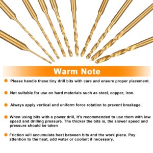 Uolor Mini Twist Drill Bit Set, 10Pcs Micro Engraving Drill Bits, 0.6mm-2.2mm, HSS 2.35mm Shank Titanium Coated Tiny Drill Bit Hole Drilling Tool for DIY Resin, Jewelry, Amber, Circuit Board, Walnut