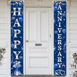 avezano happy anniversary door banner navy blue silver anniversary porch signs welcome hanging banner for wedding anniversary party decorations