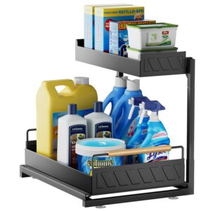 euhome under sink organizers and storage, kitchen under sink organizer, slide out under sink storage for bathroom 2 tier under cabinet organizer (black, 1pack)