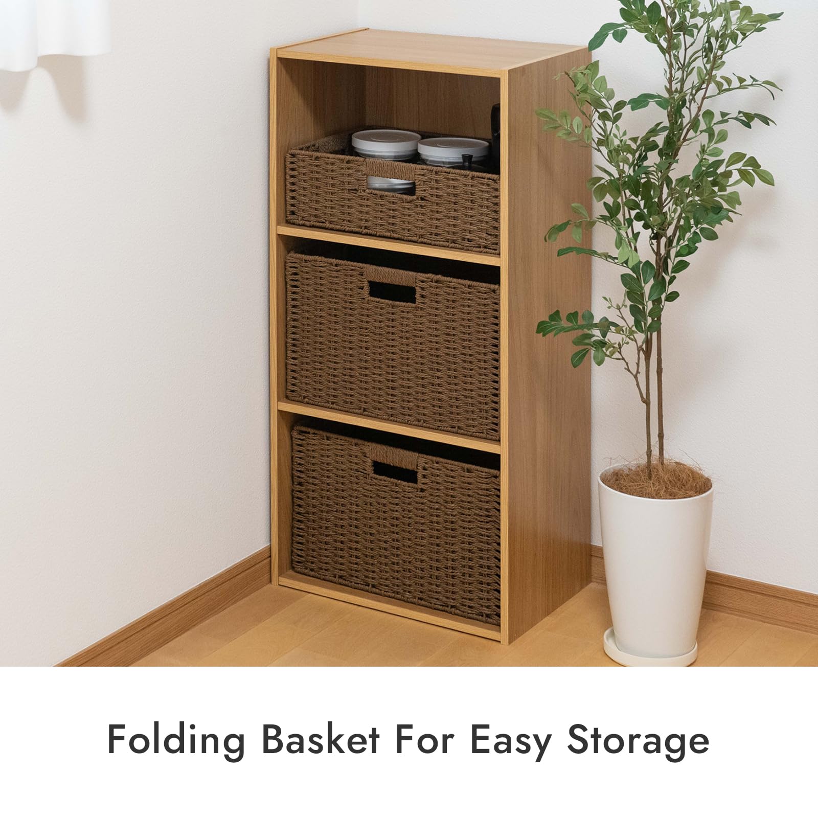 Storage Baskets 2-Pack, Natural Ingredients Foldable Paper Rope Baskets for Organizing, 14.9 x 10.2 x 4.7 inches, Sturdy Baskets with Handles, Closet and Shelf Organizers, Foldable Baskets for Clothes