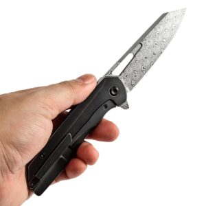 KANSEPT Shard Pocket Folding Knives for Men EDC Camping Folding Knife 3.48'' Damascus Material Pocket Folding Knife with Blackwash Titanium Copper Carbon Fiber Handle Everyday Carry K1006C2