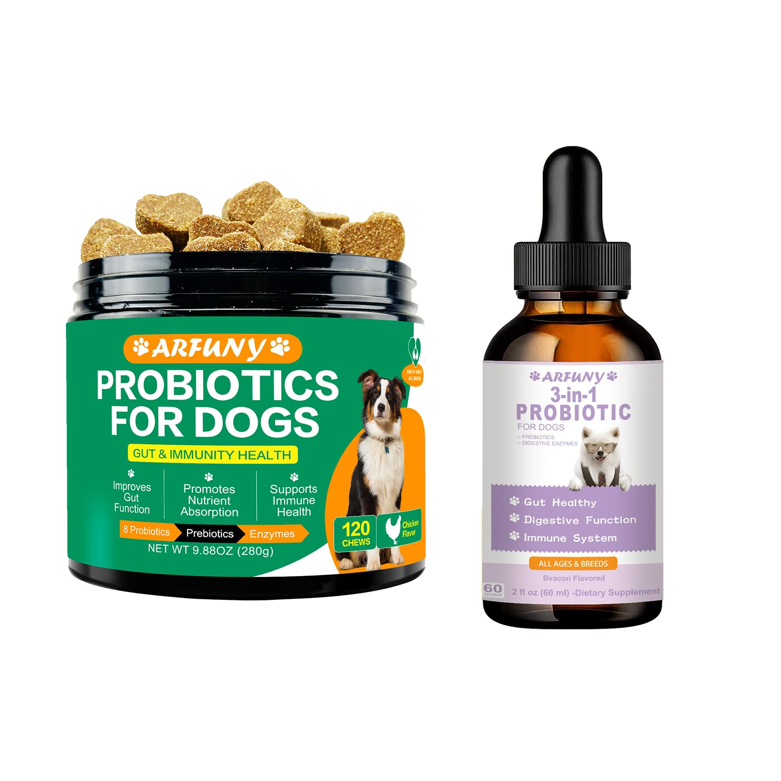 SANTKOL Probiotics for Dogs with Prebiotic & Digestive Enzymes,Support Gut Health, Digestion, Immunity, Relief Seasonal Allergies, Diarrhea, Constipation