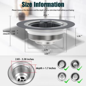 2 Pack - Upgraded 3 in 1 Kitchen Sink Drain Strainer - Stopper Set, Stainless Steel Kitchen Sink Stopper, Pop Up Anti-Clogging Sink Strainer Basket Filter for US Standard 3-1/2 Inch Kitchen Drain,2pcs