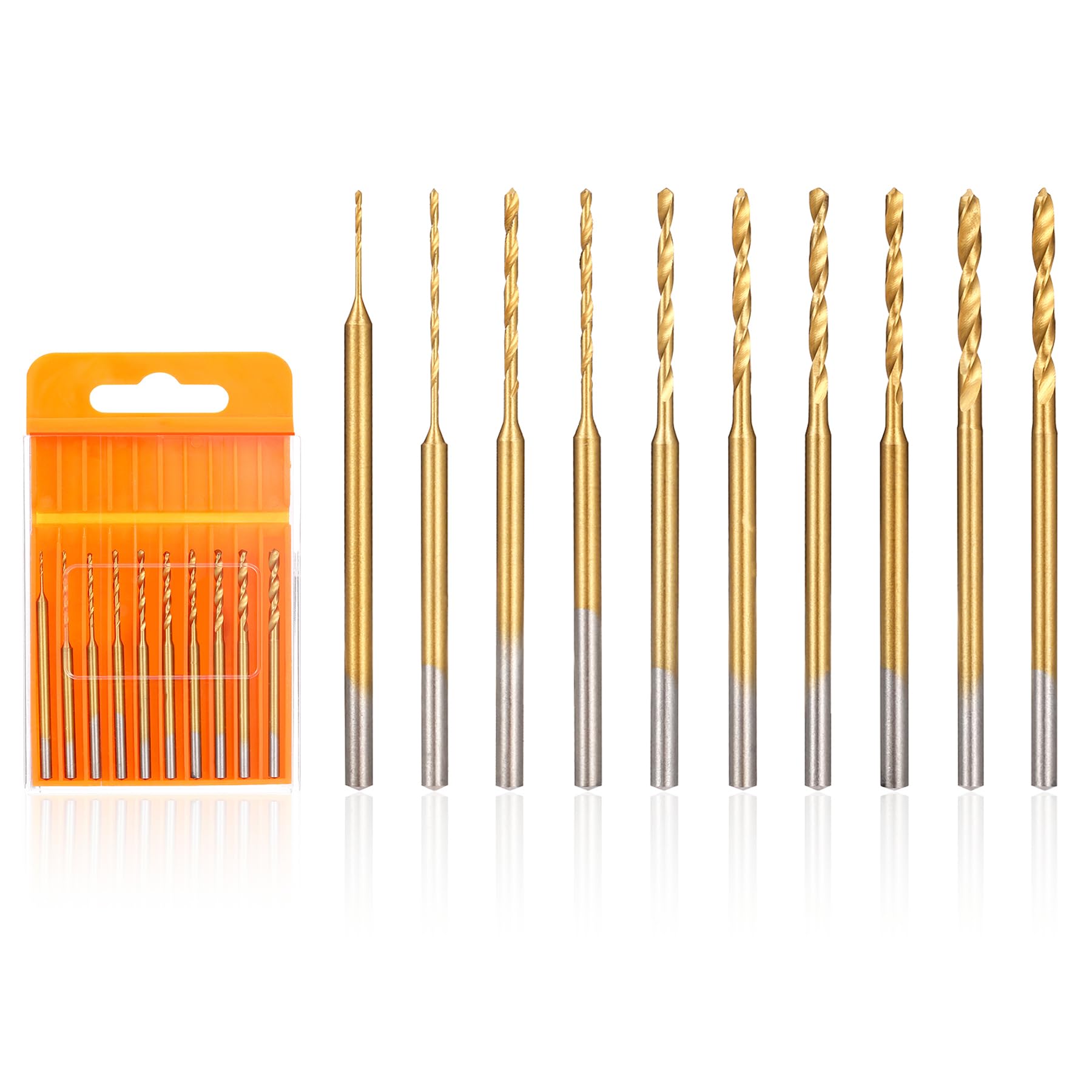 Uolor Mini Twist Drill Bit Set, 10Pcs Micro Engraving Drill Bits, 0.6mm-2.2mm, HSS 2.35mm Shank Titanium Coated Tiny Drill Bit Hole Drilling Tool for DIY Resin, Jewelry, Amber, Circuit Board, Walnut