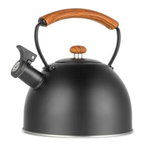 yssoa whistling stovetop tea kettle, 3.2 quart stainless steel teapot with cool touch ergonomic handle, hot water fast to boil, black