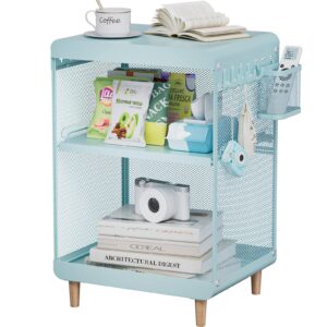 sykiariol cute bedside nightstand table, girls metal side table, kid end table with storage for living room bedroom kid's room dorm office (classic mint green)