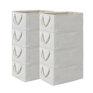 storage basket bins 8 pack storage baskets bulk for shelves - decorative baskets storage cubes containers w/handles for clothes, books, home, garage, office, bedroom, parlor, car (beigewhite)