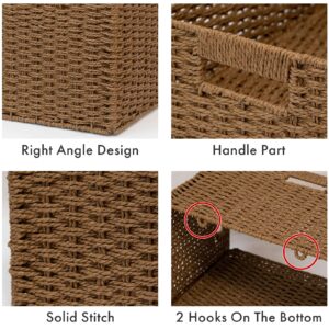 Storage Baskets 2-Pack, Natural Ingredients Foldable Paper Rope Baskets for Organizing, 14.9 x 10.2 x 4.7 inches, Sturdy Baskets with Handles, Closet and Shelf Organizers, Foldable Baskets for Clothes