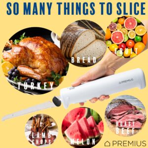 Professional Cordless Rechargeable Easy-Slice Electric Knife, Reciprocating Serrated Stainless-Steel Blades, Safety-Lock Trigger Release, Carving Meats, Turkey, Breads, Fruit, Crafting Foam, White