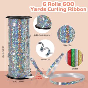 6 Rolls Curling Ribbon Set, 600 Yards （1800 Ft） 1/5 Inch Balloon String Ribbon Thin Ribbons for Gift Wrapping Art Crafts Wedding Birthday Party Christmas Decorations