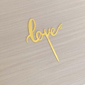 OIXCMNJQ Mirror Gold Love Cake Topper for Wedding Reception/Engagement/Bridal Shower/Anniversary/Birthday/Bachelorette/Confession Cake Topper Decor, Acrylic