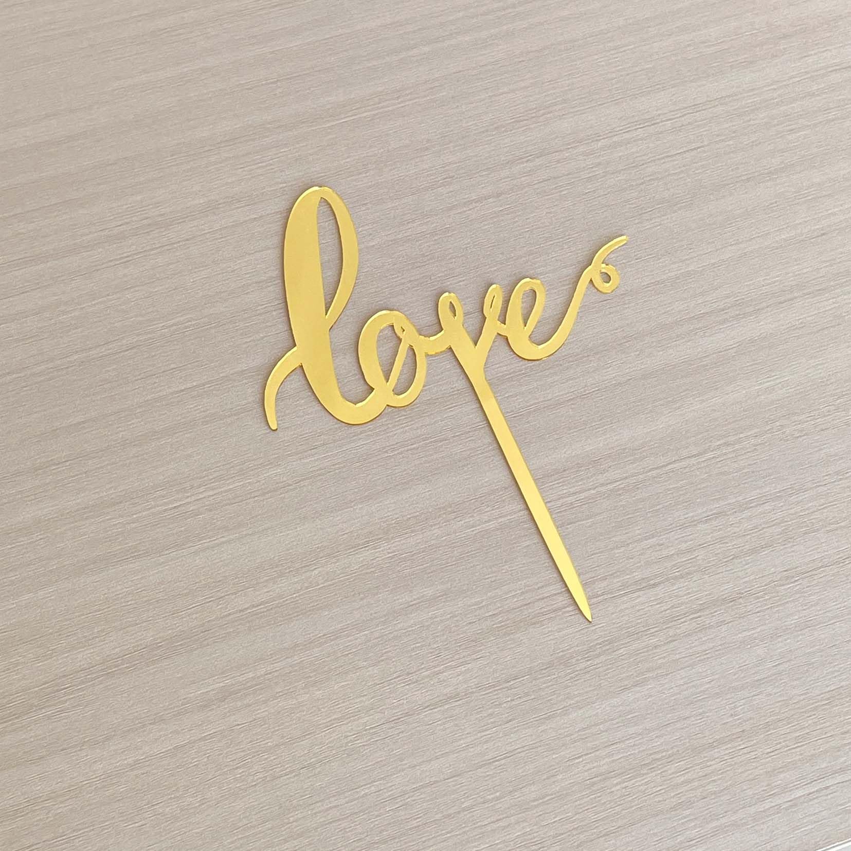 OIXCMNJQ Mirror Gold Love Cake Topper for Wedding Reception/Engagement/Bridal Shower/Anniversary/Birthday/Bachelorette/Confession Cake Topper Decor, Acrylic